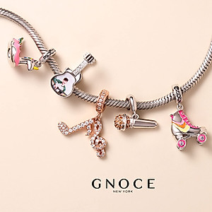 GNOCE Microphone Charm 925 Sterling Silver Singing in Life Mini Microphone with Cubic Zirconia Dangle Charm Pendant for Bracelet/Necklace Jewelry Gift for Women