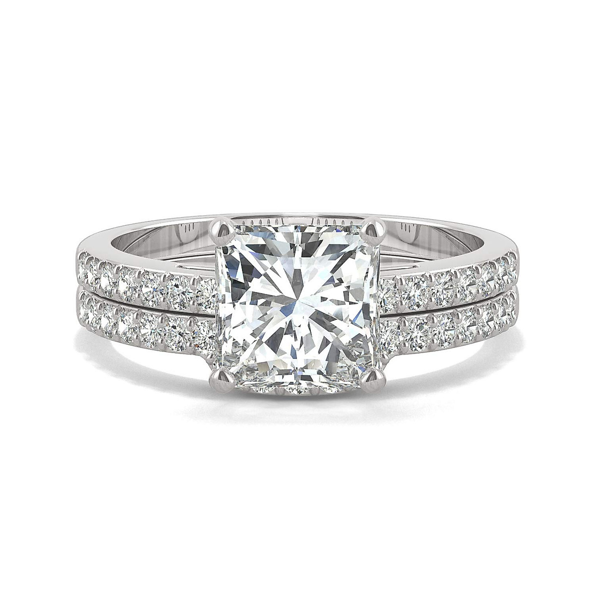 Charles & Colvard Created Moissanite 7mm Square Cut Bridal Ring Set for Women | 2.6 cttw DEW | Lab Grown | Solid 14K White Gold with Rhodium | Size 6.5