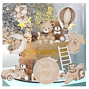 Zliisang 16Pcs Bear Baby Shower Centerpieces for Cake Table Decorations We Can Bearly Wait Baby Shower Decorations for Boy Bear Cake Toppers Bearly Wait Baby Shower Party Decorations