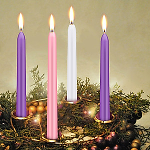 30 Pcs Christmas Advent Candles Taper Candle Light Christmas Advent Wreath Candle Holder Purple Pink White Candles for Christmas Holidays Churches Celebration Party Home Decor