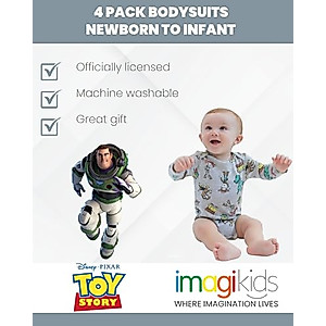 Disney Pixar Toy Story Alien Bullseye Rex Jessie Infant Baby Boys 4 Pack Bodysuits White/Gray/Blue/Black 12 Months