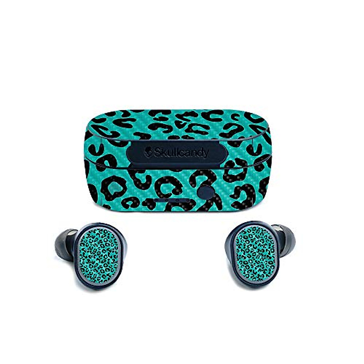 MightySkins Carbon Fiber Skin for Skullcandy Sesh True Wireless Earbuds - Teal Leopard | Protective, Durable Textured Carbon Fiber Finish | Easy to Apply, Remove, and Change Styles | Made in The USA