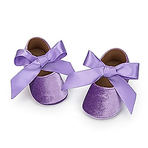 HsdsBebe Infant Baby Girls Mary Jane Flats Bow Non-Slip Soft Sole Princess Toddler First Walkers Sneaker Wedding Dress Shoes(Q181 Purple,1)