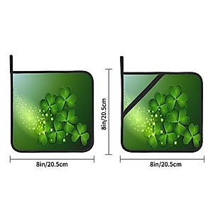 Deaowangluo Good Luck Leaf Shamrock Clovers Pot Holders Sets, Kitchen Potholders for Cooking Baking BBQ Grilling (2-Piece Sets)