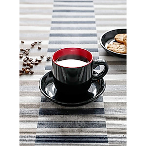 Teocera Porcelain Cappuccino Cups with Saucers - 6 Ounce for Coffee Drinks, Latte, Cafe Mocha and Tea - Set of 6, Black Multi Color