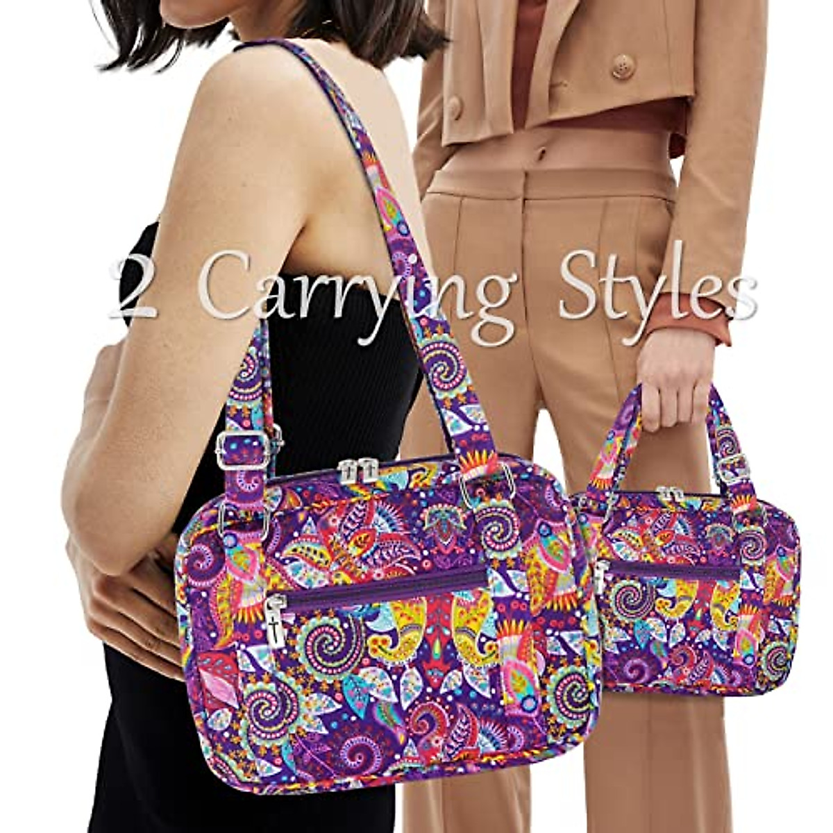 Lost Deer Bible Covers Adjustable Shoulder Straps Scripture Book Case Bags for Women, Purple Floral Quilted Cotton Cloth Bible Case Large 10x7x2.7 Inches