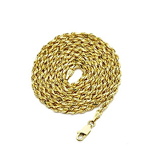 10K Yellow Gold 3mm 20" Diamond Cut Rope Chain Necklace with Lobster Lock