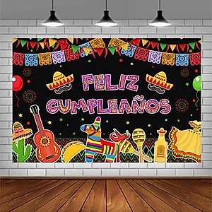 SENDY 7x5ft Feliz Cumpleaños Backdrop Mexican Fiesta Happy Birthday Party Decorations Supplies Cactus Balloons Mexico Cinco De Mayo Carnival Bday Cake Table Banner Photography Background Photo Props