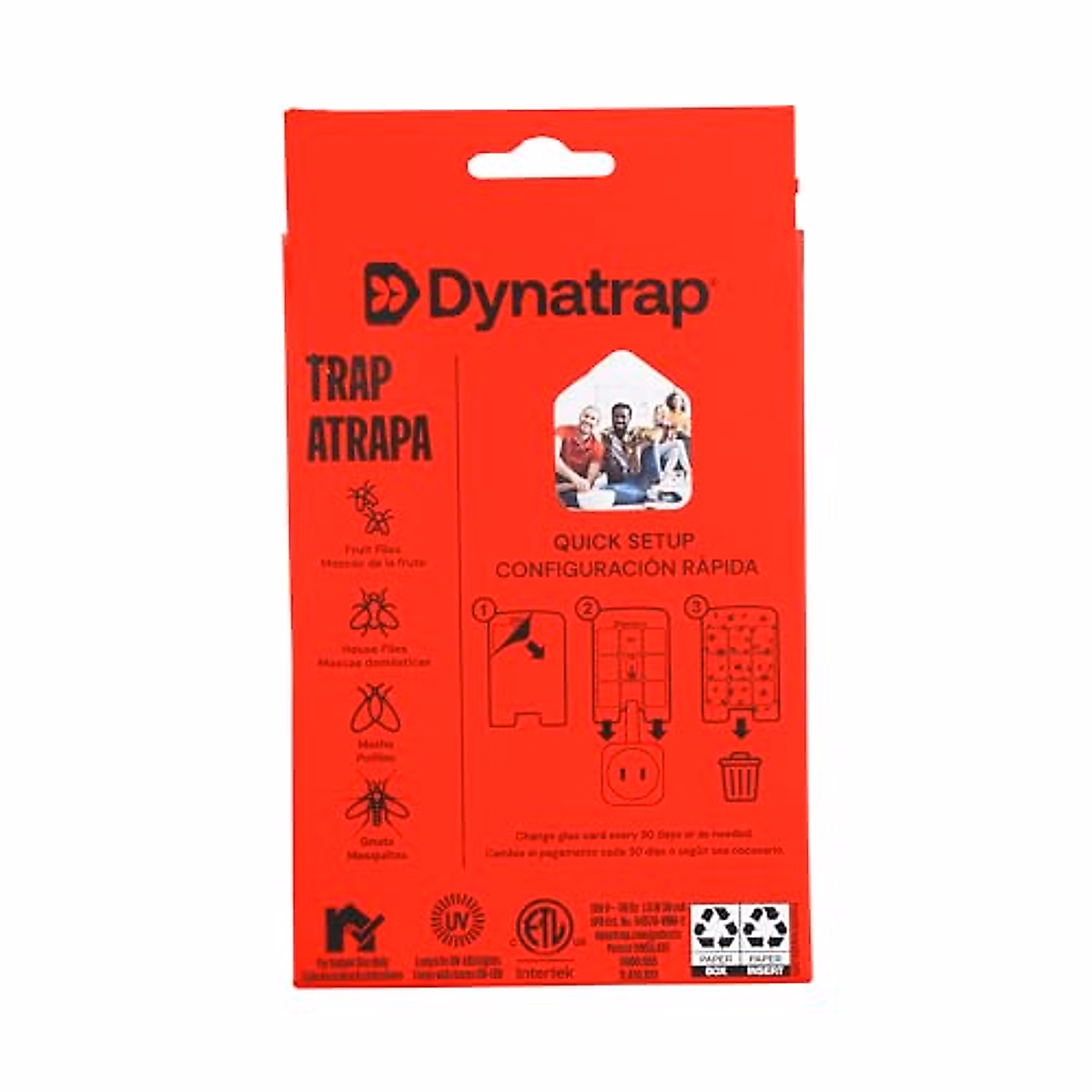 Dynatrap DT3007W Indoor Plug-in Flying Insect Trap for Flies, Fruit Flies, Moths, Gnats, and Other Flying Insects - 1 White Device + 2 Glue Cards