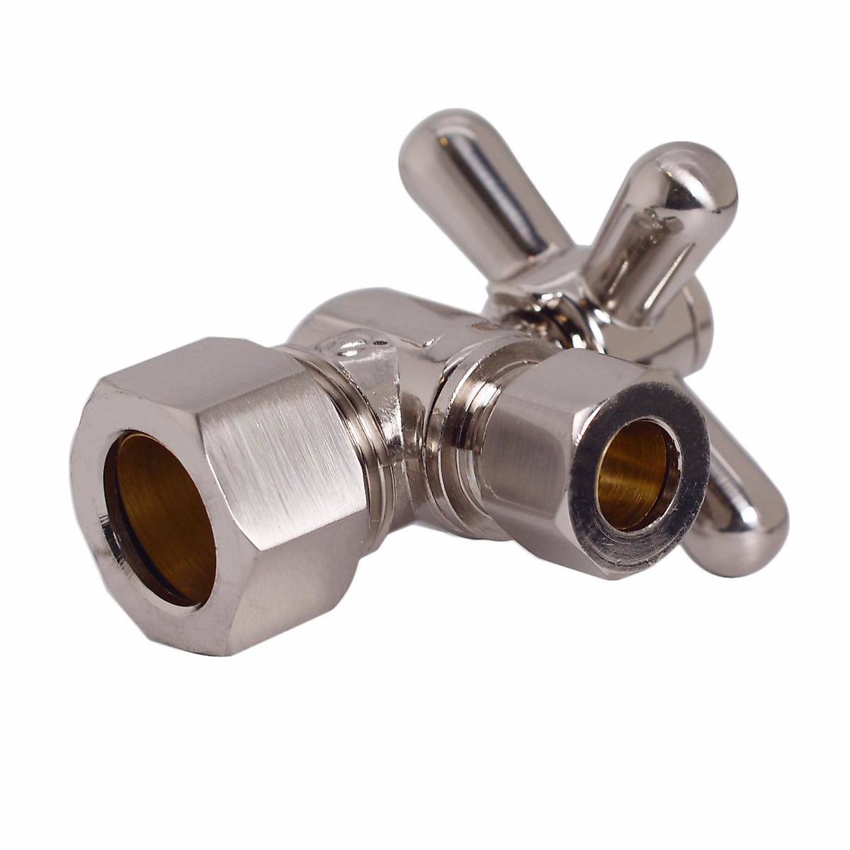 Westbrass D105BX-07 1/4-Turn Cross Handle Angle Stop Shut Off Valve, 5/8" OD x 3/8" OD, Satin Nickel