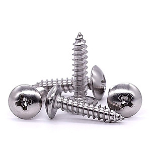 #10 x 3/4" Truss Head Wood Screw, Phillips Truss Head Self Tapping Sheet Metal Tek Screw, 18-8 Stainless Steel 304, Brgiht Finish, 100 PCS