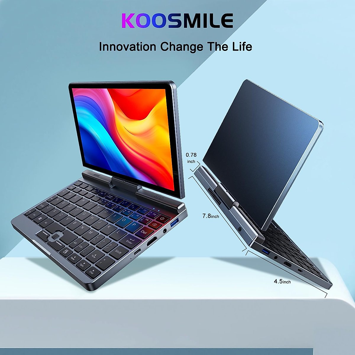 KOOSMILE Mini Laptop,8 inch HD Touch Screen Mini Computer Windows 11 Pro,Intel N100 4 Cores 2-in-1 Pocket PC 12GB LPDDR5 RAM 512GB M.2 SSD, Gigabit | Wi-Fi 6 | BT5.2 | 2MP Camera | G-Sensor | HDMI