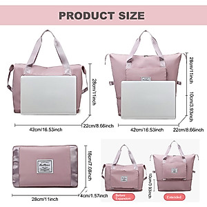 Large Capacity Folding Travel Bag, Lightweight Waterproof Luggage Bag, Expandable Travel Duffel Bag, Dry Wet Separated Gym Tote Bag, Weekender Overnight Bag for Women and Man (Pink)