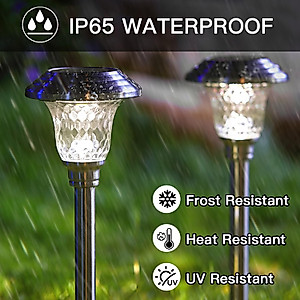 BEAU JARDIN 8 Pack Solar Pathway Lights Outdoor Stainless Steel Lights Solar Powered Waterproof Glass High Lumen Garden Landscape Path Yard Walkway Driveway Outside Color Changing Cool White Silver