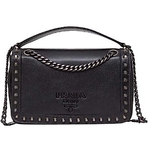 Prada Pattina Glace Calf Leather Nero Black Pattina Studded Handbag Small