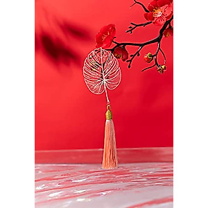 4 Metal Bookmarks with Tassels. Four Different Leaf Shapes, Representing The Four Seasons of Nature, Rose Gold, 2.56Wx2.56L