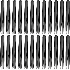 Mudder 24 Pieces Eyebrow Tweezers Bulk Stainless Steel Slanted Tip Precision Tweezers for Facial Hair, Blackhead and Tick Remover, Men and Women Professional