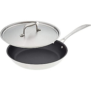 American Kitchen - 10 inch Premium Nonstick Skillet & Frying Pan, Stainless Steel, Durable Coating, PFOA-Free, with Cover, Made In America