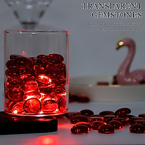 Meschett 50PCS Mini Glass Gems,Red Mancala Stones Flat Bottom Marble Beads for Home Decorative Art Craft Vase Filler(0.5"~0.7")