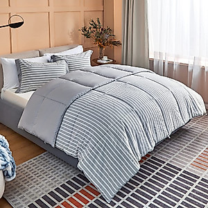 Bedsure Queen Size Comforter Set - Percale Stripes Down Alternative Grey Comforter Sets Box Stitching Gray Duvet Insert, All Season Bed Set with 2 Pillow Shams (Queen/Full, 88x88'', 3 Pieces)