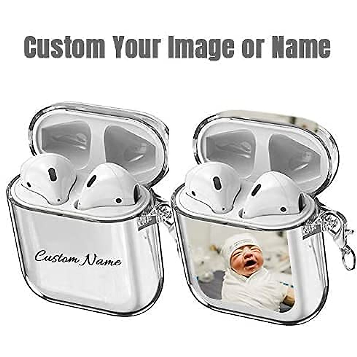 customgift Custom Clear Airpods 3 TPU Cover DIY Picture,Photo Gift Shock Absorption Soft for Airpod Pro Case 1 & 2 ,with Keychain Black,White,Fluorescent Green clear,black,white,fluorescent