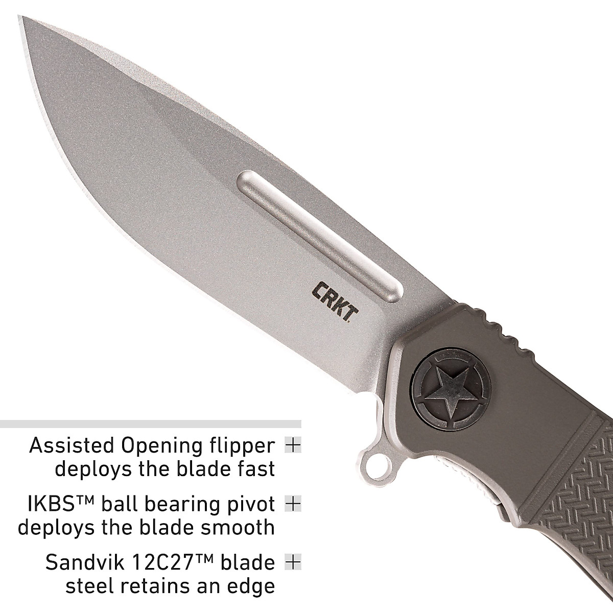 CRKT Homefront EDC Folding Pocket Knife: Assisted Open Everyday Carry, Sandvik 12C27 Plain Edge Blade, Liner Lock, Aluminum Handle K252GXP, Dark Gray