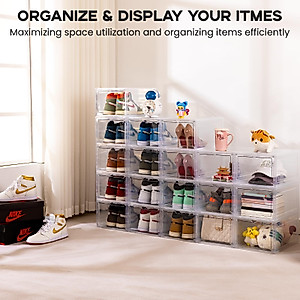 ParKoo Large Clear Shoe Organizer, Thicken Plastic Shoe Storage with Magnetic Door, 10 Pack Shoe Boxes Stackable, Shoe Organizer for Closet, Shoe Rack Sneaker Container Bin, Fit up to US Size 12