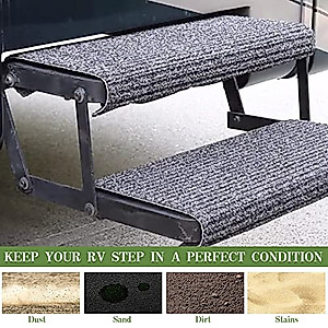 RV Steps Covers Rugs 3 Pack, 22 Inch Wide RV Camper Step Stair Covers, Wrap Around Camper Stair Rugs Radius Carpet with Spring Hooks, Grey