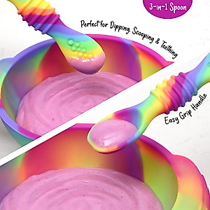 PrimaStella Unbreakable Silicone Non-Slip Plate and Chew Spoon Set for Babies and Toddlers