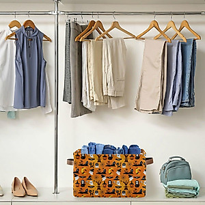 ALAZA Cartoon Halloween Skull Cat Yellow Foldable Storage Box Storage Basket Organizer Bins with Handles for Shelf Closet Living Room Bedroom Home Office 1 Pack