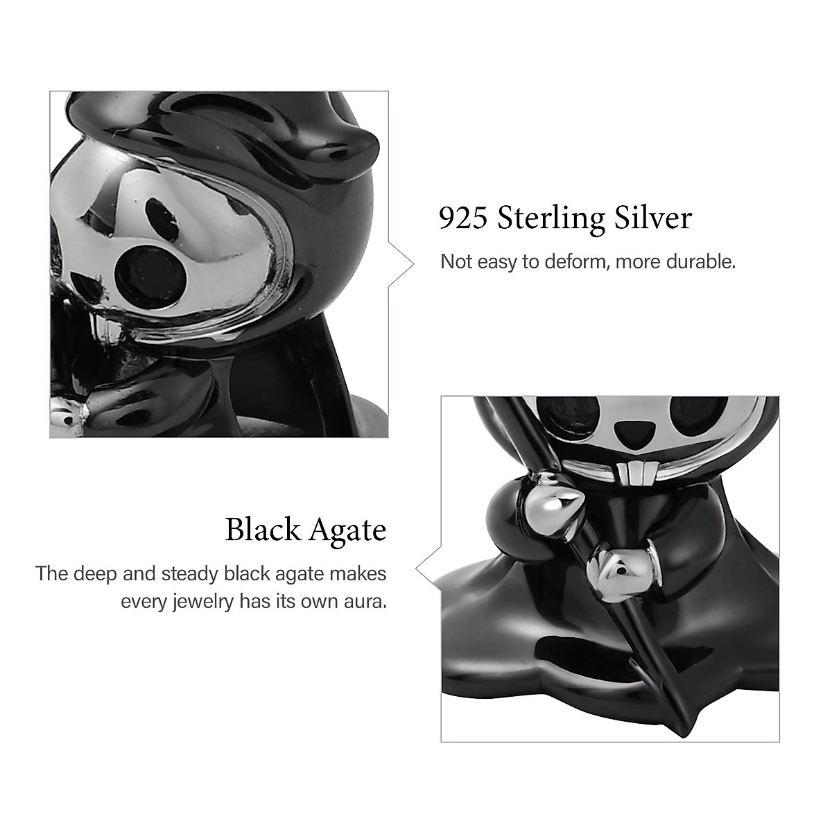 GNOCE Little Ghost Charm Bead Sterling Silver Black Plated Charm Fit Bracelet/Necklace For Women Wife