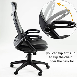 Office Chair Leather Multifunction Executive Swivel Ergonomic High-Back Task Lumbar and Headrest Support Computer Chair with Arms Desk Chair Black