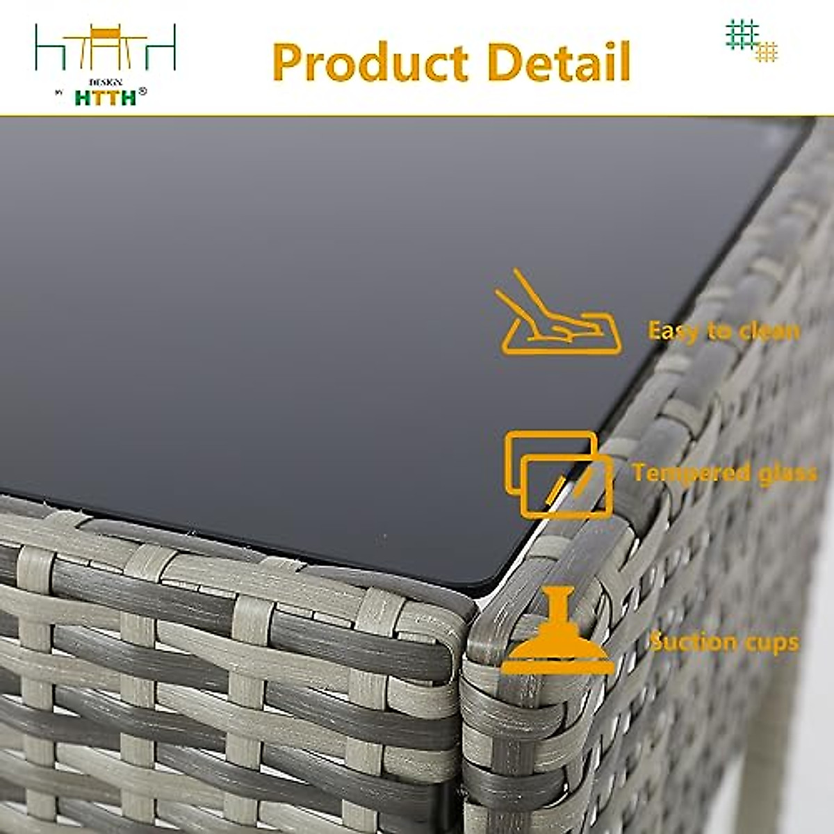 HTTH 4-Piece Outdoor Patio Furniture Sets Wicker Sofa with Cushions and Coffee Table Garden Lawn Pool Backyard Outdoor Sofa Sets (Grey-Deep Blue)