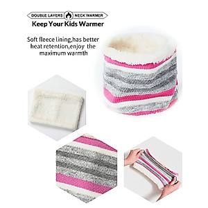 GOLHUA 3Pcs Kids Winter Hat Scarf Gloves Set for 3-6 Years Old Boys Girls Elastic Beanie Hat Circle Scarf Set Knitted Plush - Pink, One Size