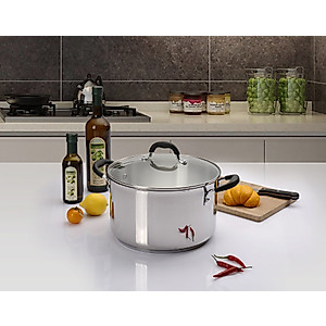 Finnhomy Approved AISI304 (18-10) Stainless Steel 8-Quart Stock Pot with Cover, 3 Layers Base,Induction Base Safe, Metallic
