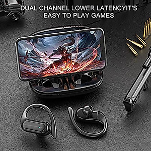 Running Bluetooth 5.0 Headphones, Sport Over Ear Wireless Earbuds with Earhooks, Long Battery Life Wireless Headset, ​IPX5 Waterproof Sweatproof Earphones for Workout Jogging Gym