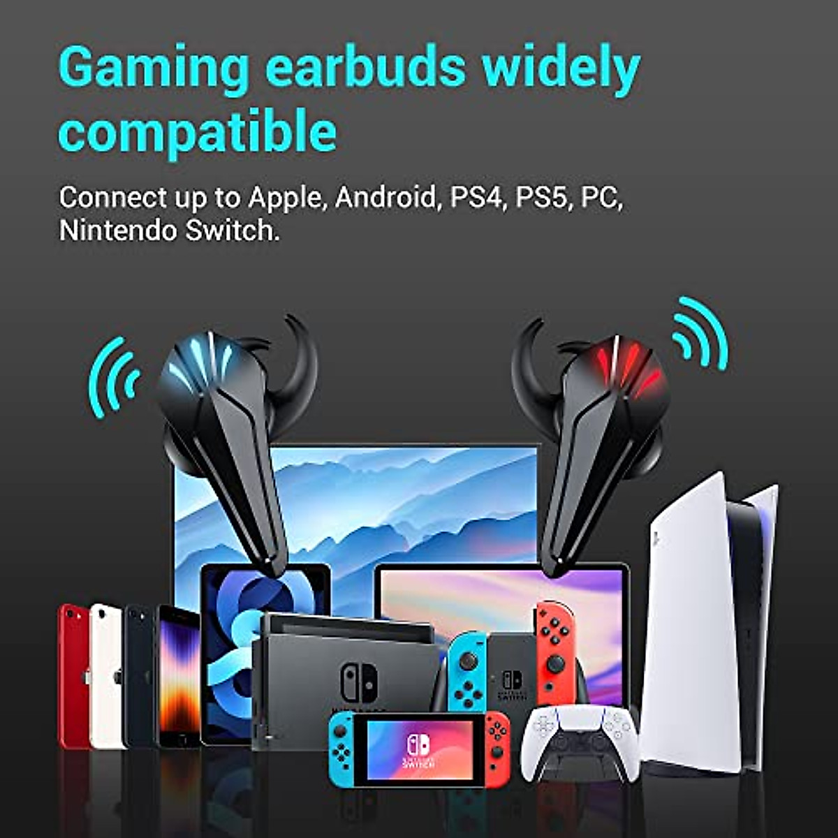 Wireless Earbuds Noise Cancelling,48 Hours Playtime Low latency Gaming Earbuds 5.3 Bluetooth Headphone IPX5 Waterproof Immersive Deep Bass Bluetooth EarBuds Compatible with Apple & Android&PS4/PS5
