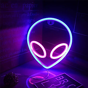 Alien Neon Signs, Led Alien Night Lights for Kid's Gift, Birthday Party, Christmas, Game Office Wall Art Decoration Sign Party Supply Gift-Blue and Pink