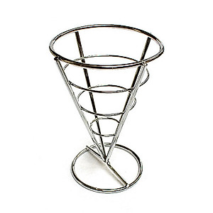BESTONZON 2-Piece French Fry Stand Metal Spiral Cone Basket Holder for Fries Fish and Chips and Sauce Dippers
