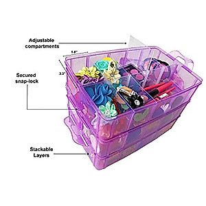 HOME4 Glitter Purple Arts & Craft Case Storage Box 30 Adjustable Compartments Dividers, Jewelry Keeper, Bead Organizer, Tools, Sewing, Thread, Hair Accessories Holder Display Container
