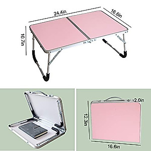 Jucaifu Foldable Laptop Table, Bed Desk, Breakfast Serving Bed Tray, Portable Mini Picnic Table & Ultra Lightweight, Folds in Half with Inner Storage Space (Pink)