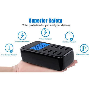 USB Charging Station, 60W 8 Port USB Charging Hub 12A USB Charger Station with LCD Display for Multiple Devices, Smart Desktop USB Charger for iPhone 14/14 Pro/13 Pro/13 Pro Max, Galaxy, iPad