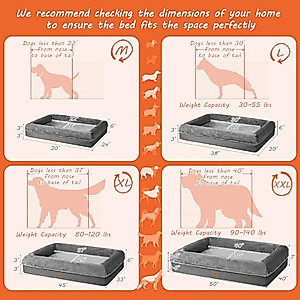 EHEYCIGA Memory Foam Orthopedic Dog Beds for Medium Dogs with 100% Foam Bolsters, Dark Grey, 30x24