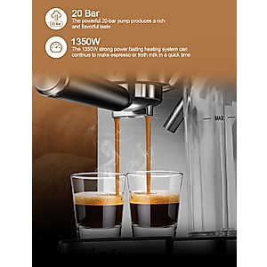ILAVIE Espresso Machine with Integrated Automatic Milk Frother 6 in 1, 20 Bar Espresso Cappuccino Latte Maker with 24 oz Detachable Milk Reservoir, Ideal for Home Use