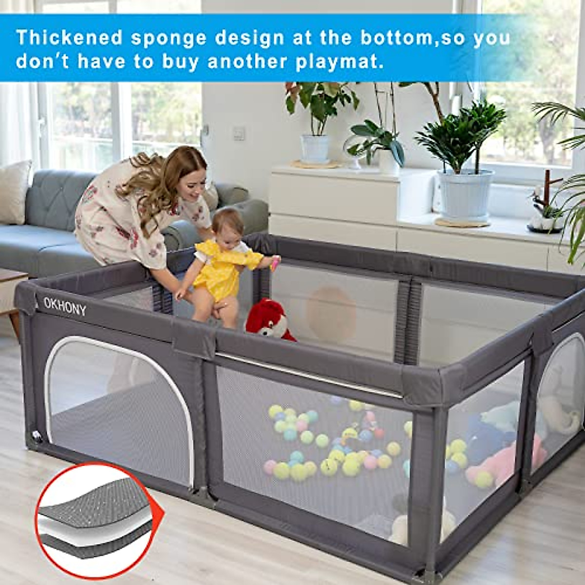 Baby playpen, Upgrade Play pens for Babies and Toddlers with Thickened Bottom, Sturdy Infant Activity Center Prevent Climbing Safe and No Gaps.(50”×50”)