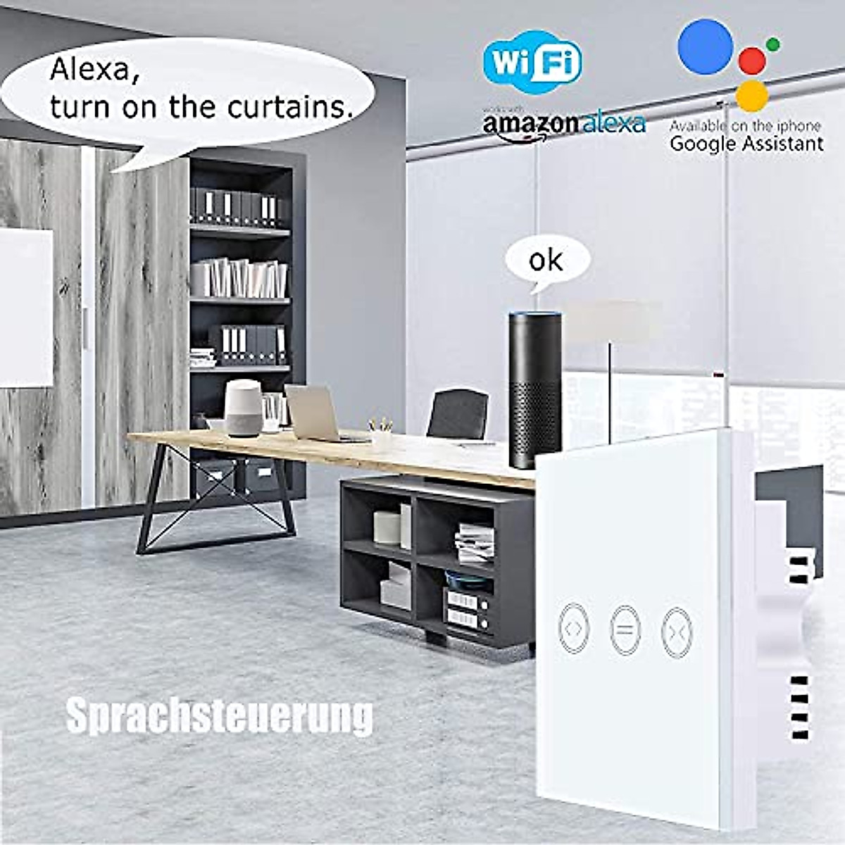 Smart Curtain Switch, 2.4Ghz WiFi Switch Works with Alexa and Google Home, App Remote Control and Voice Control, Device Sharing and Timer Function, ETL&FCC Certified, Neutral Wire Required, 2 Packs