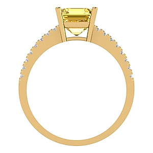 Clara Pucci 1.76 ct Asscher Cut Solitaire W/Accent Natural Yellow Citrine Bridal Wedding Statement ring 18K Yellow Gold Size 7.5