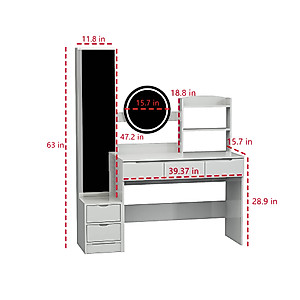 63" Makeup Vanity Desk with 3-Color Adjustable Touch Light,Wooden Mass Storage Vanity Mirror with 5 Drawers for Women Girls White