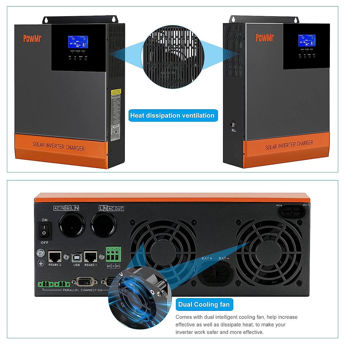 PowMr 5600W Solar Inverter Off Grid Charger 48V Pure Sine Wave Hybrid Inverter 220V with 80A MPPT Charger, All-in-One Hybrid Inverter 48 Volt Lead Acid/Lithium Support Parallel 6 Solar Inverter