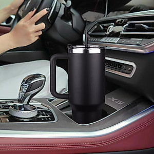 StarSpeed 40 oz Tumbler with Handle and Straw Lid | Stainless Steel Water Bottle Travel Mug Reusable Insulated Cup With Lid And Straw, Keep Cold Heat and Ice for Hours(40oz,Black)